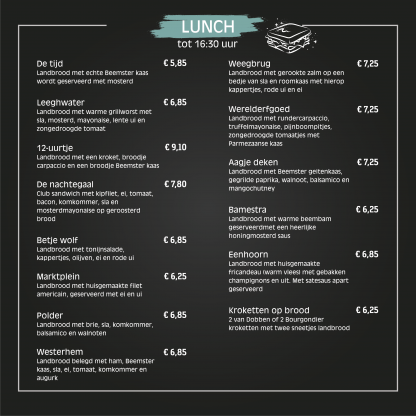 De menukaart - De Beemster Eetkamer